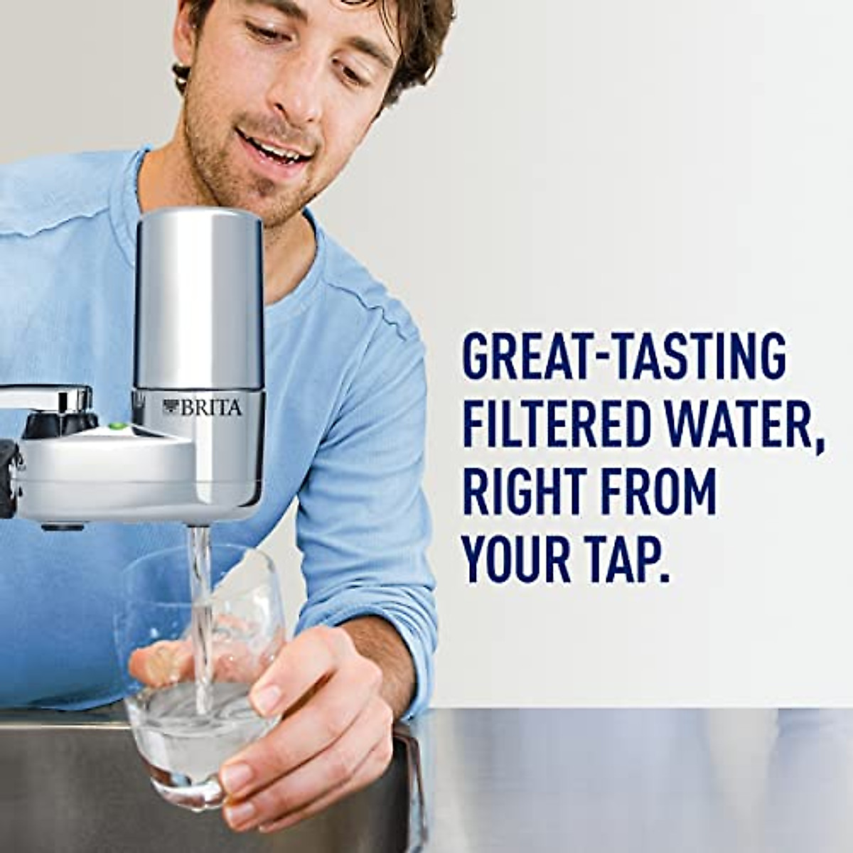 Brita Water Filter for Sink, Faucet Mount Water Filtration System for Tap Water, Reduces 99% of Lead, Chrome