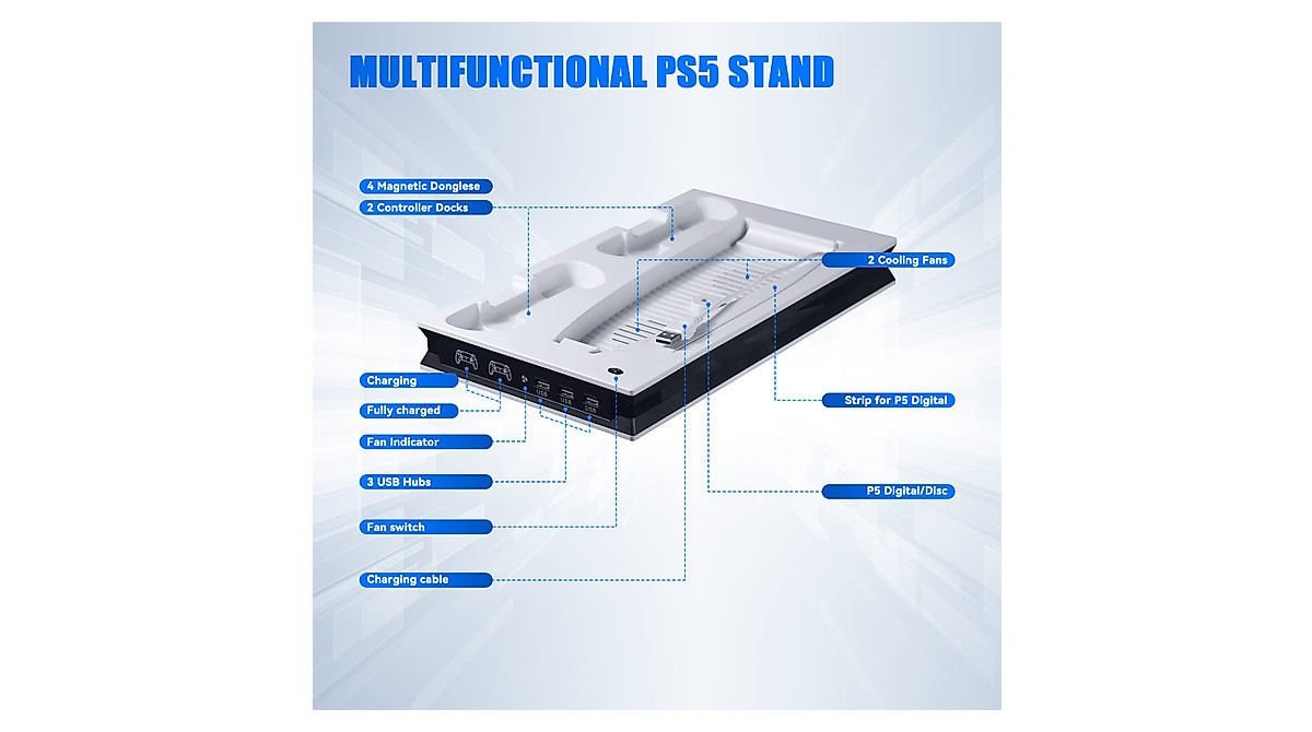 PS5 Cooling Stand with Fan & Controller Charger - Ultimate Gaming Accessory