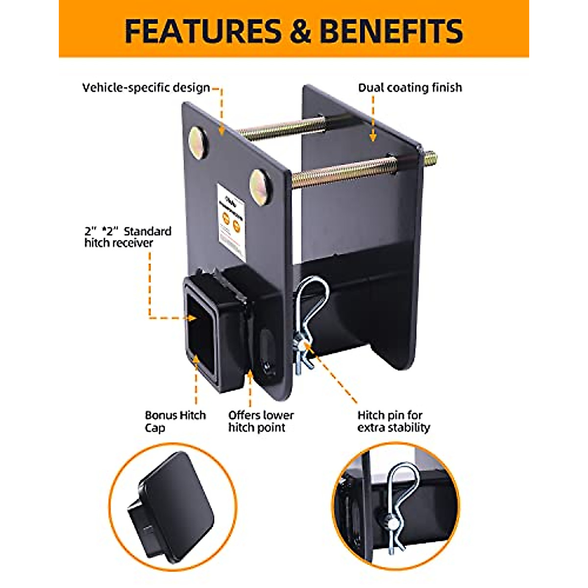 Ohuhu RV Bumper Hitch 2" Receiver Adapter with Hitch Pin & Hitch Cover, Openning 3500 LBS Capacity Fits 4" x 4" Bumper Trailer Towing Cargo Carrier Bike Racks