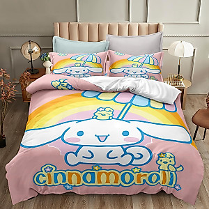 WINDSVMH Cartoon Anime Cinnamoroll Duvet Bedding Set 3 Piece Set，Boy and Girl Gift for Bedroom Room Decor,Add Color to The Bedroom,Improve Sleep Quality,1 Duvet Cover + 2 Pillowcase Cute