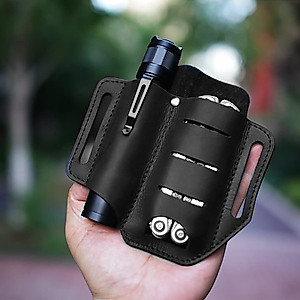 VIPERADE PJ8 Small EDC Leather Sheath for Belt, Leather Multitool Sheath, EDC Belt Organizer, Handmade 2 Pockets Belt Leather Slip Sheath, Leather EDC Pocket Organizer for Men