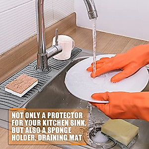 COBETE Kitchen Sink Splash Guard, 24in Faucet Mat Splash Catcher, Handle Drip Catcher Tray, Multipurpose for Kitchen Dish Drying Mats Sponge Holder and Bathroom Countertop Protect