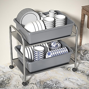 Udotry 32 L Commercial Bus Box, Plastic Utility Bus Tubs, 4-Pack, Gray