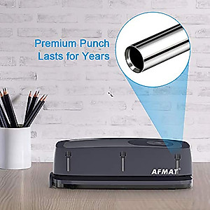3 Hole Puncher for Paper, AFMAT Electric Hole Punch 3 Ring, 20-Sheet Paper Punch, AC or Battery Operated 3 Hole Puncher, Effortless Punching, Long Lasting Paper Punch for Office School Studio, Gray