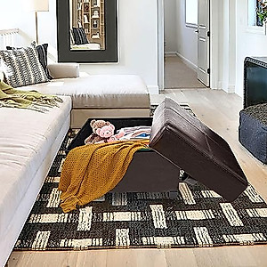 GLAXYFUR Folding Storage Bench, Cube PU Leather Footstool with Legs, Coffee Table, Ottoman with Storage for Living Room, 23.6 x 23.6 x15 Inches, Brown