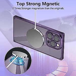 KSWOUS Magnetic Clear for iPhone 14 Pro Max Case Square, Luxury Plating Transparent Shockproof MagSafe Case with Full Camera Lens Protector for Women Girls Phone Case for iPhone 14 Pro Max-Purple