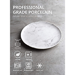 Sweese Dinner Plates Set - 10 Inches Serving Plate for Salad, Pasta - Porcelain Salad Serving Dishes for Kitchen - Marble Fiestaware Plates Set of 4 - Microwave Dishwasher Oven Safe Dinnerware