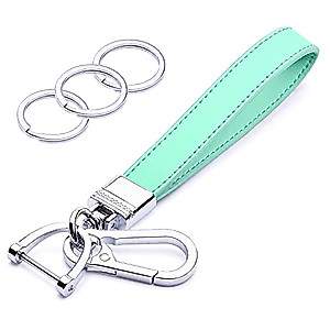 Wisdompro Genuine Leather Car Keychain, Universal Heavy Duty Leather Key FOB Keychain Key Chains Women for Car Keys, 360 Degree Rotation, with Anti-lost D-ring and 3 Keyrings - Mint