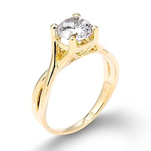 10k Yellow Gold 2.50 ct CZ Infinity Band Solitaire Proposal Engagement Ring (Size 6)