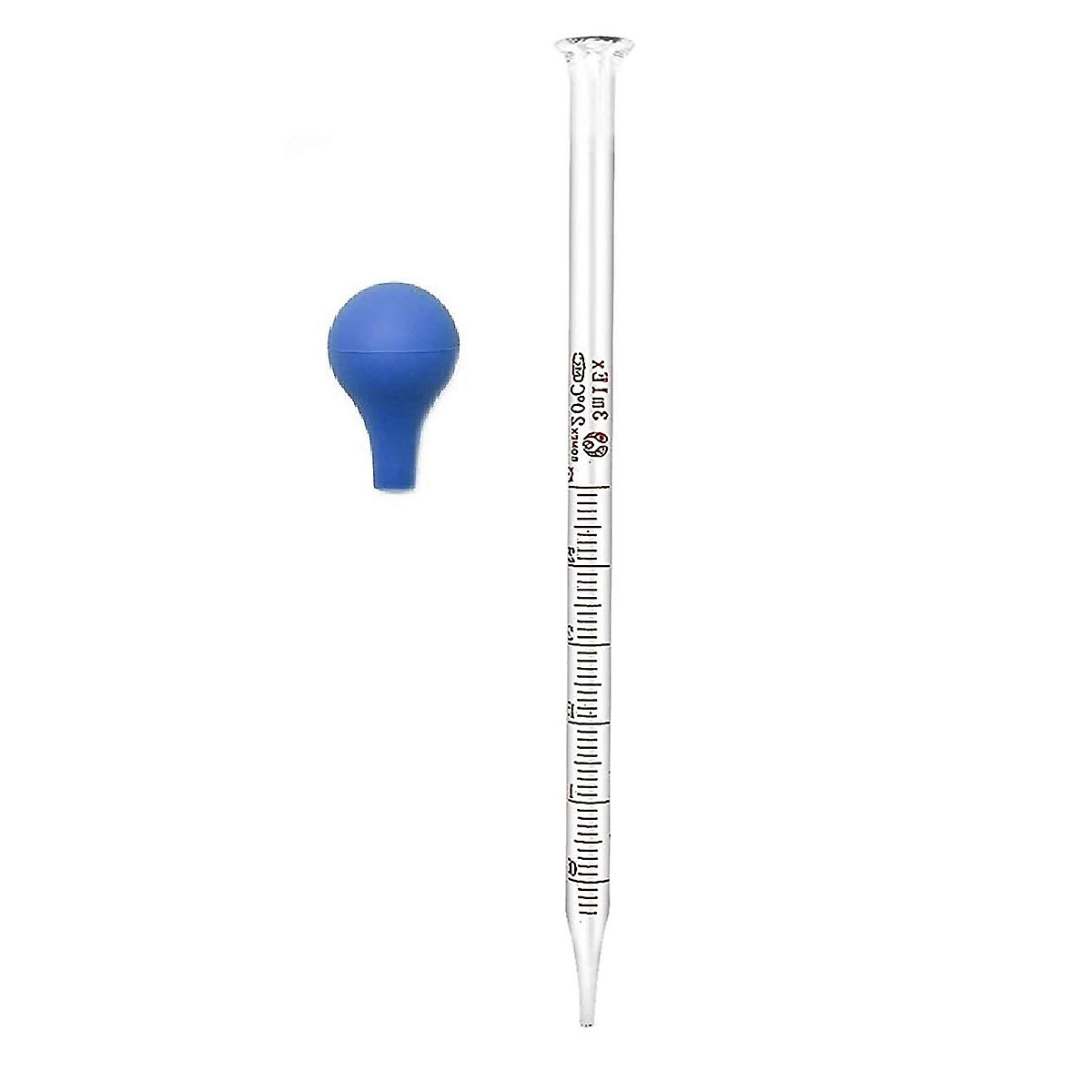 HIBATUL INC 4 Pack (3ml) Glass Graduated Dropper Pipettes Lab Dropper with Blue Rubber Cap and Scale