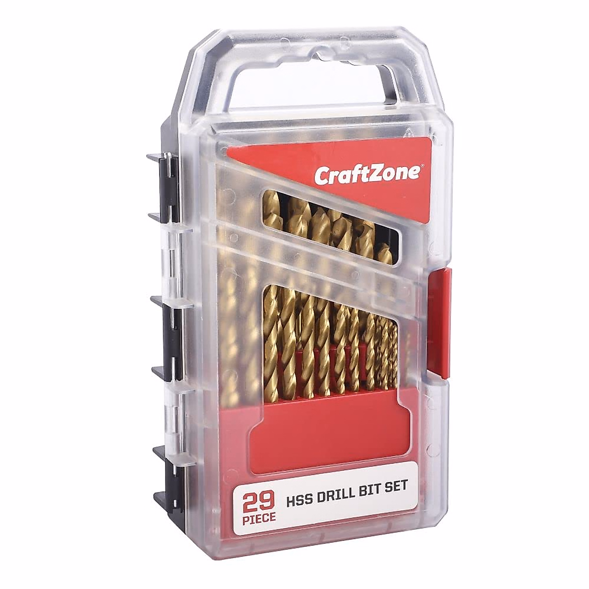 CRAFTZONE 29PC Titanium Nitride Coated High Speed Steel Metal Drill BIT Set, 135° Split Point, 1/16" - 1/2" for Wood, Plastic, Aluminum Alloy, Metal with Storage Case