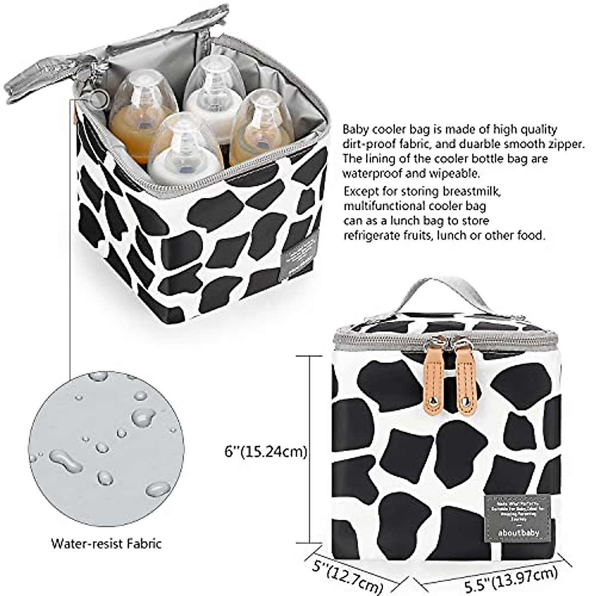 Baby Diaper Caddy Bag - 5pcs Set Diaper Stroller Bag Organizing Pouches Baby Basket Diaper Storage Caddy With Insulation bag (Black&White)