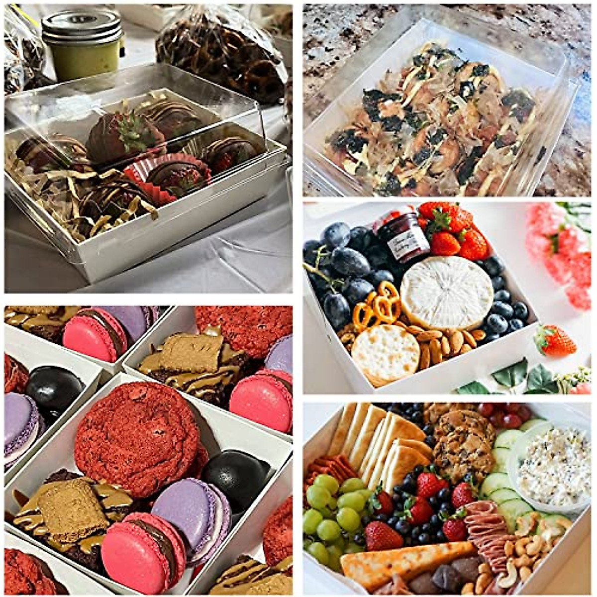 BUIYLV 50 Pack Charcuterie Boxes with Clear Lids, 4 Inches White Dessert Boxes To Go Disposable Mini Charcuterie Boxes for Cookie, Sandwich, Strawberry, Cupcake, Macaron, Cake Slice
