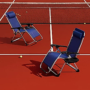 Zero Gravity Chair, Patio Lawn Chairs with Adjustable Headrest and Cup Holder Trays Reclining Chair Set of 2 for Camping Backyard Beach, Blue