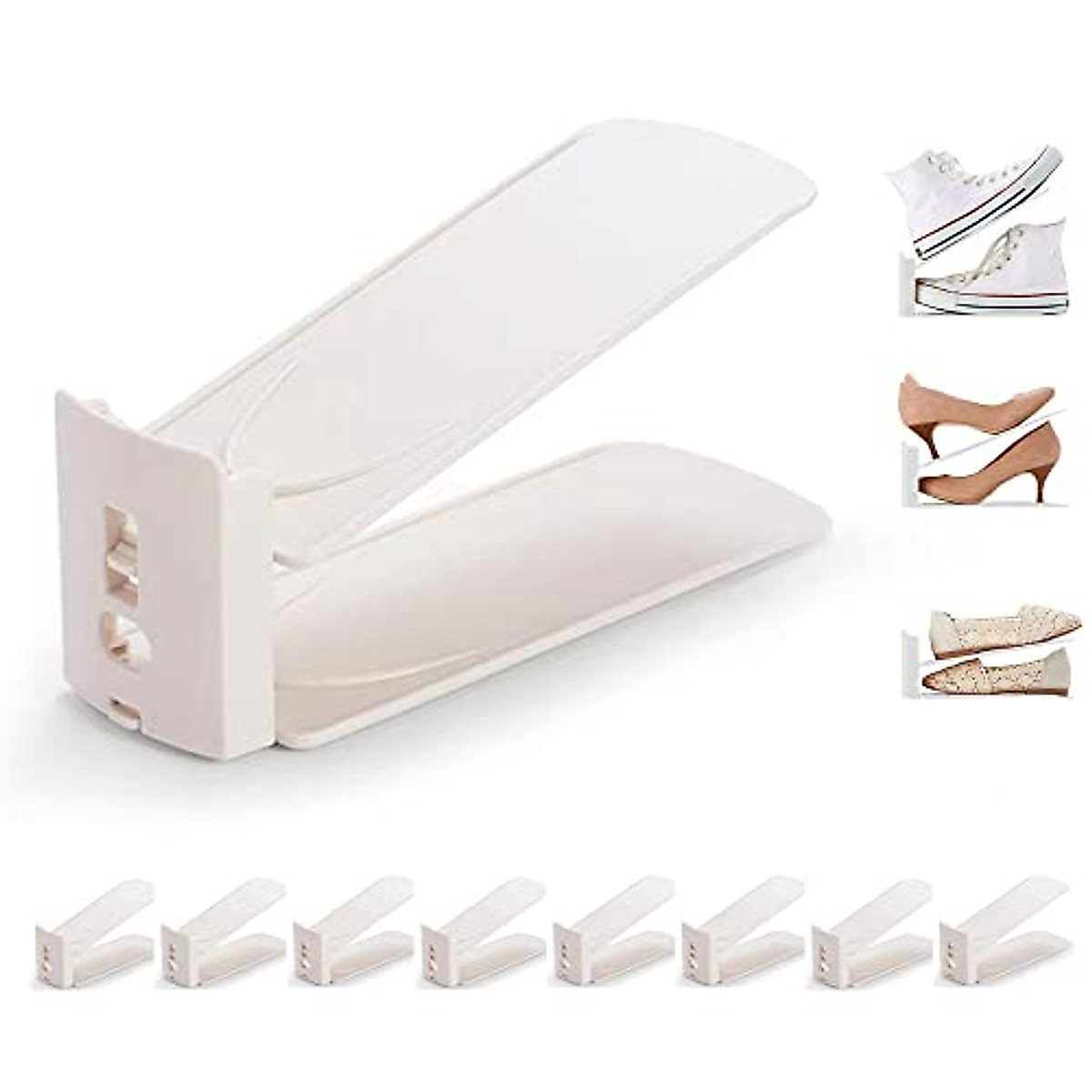 Yagizaai Bayou Shoe Slots, 8 PCS Shoes Slots Organizer, 3-Level Adjustable Shoe Stacker, Upgraded Shoe Space Saver, 50% Space-Saving Shoe Holders(Apricot)