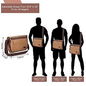 Modoker Messenger Bag for Men, 13 Inches Laptop Satchel Bags, Canvas Shoulder Bag with Bottle Pocket, Brown