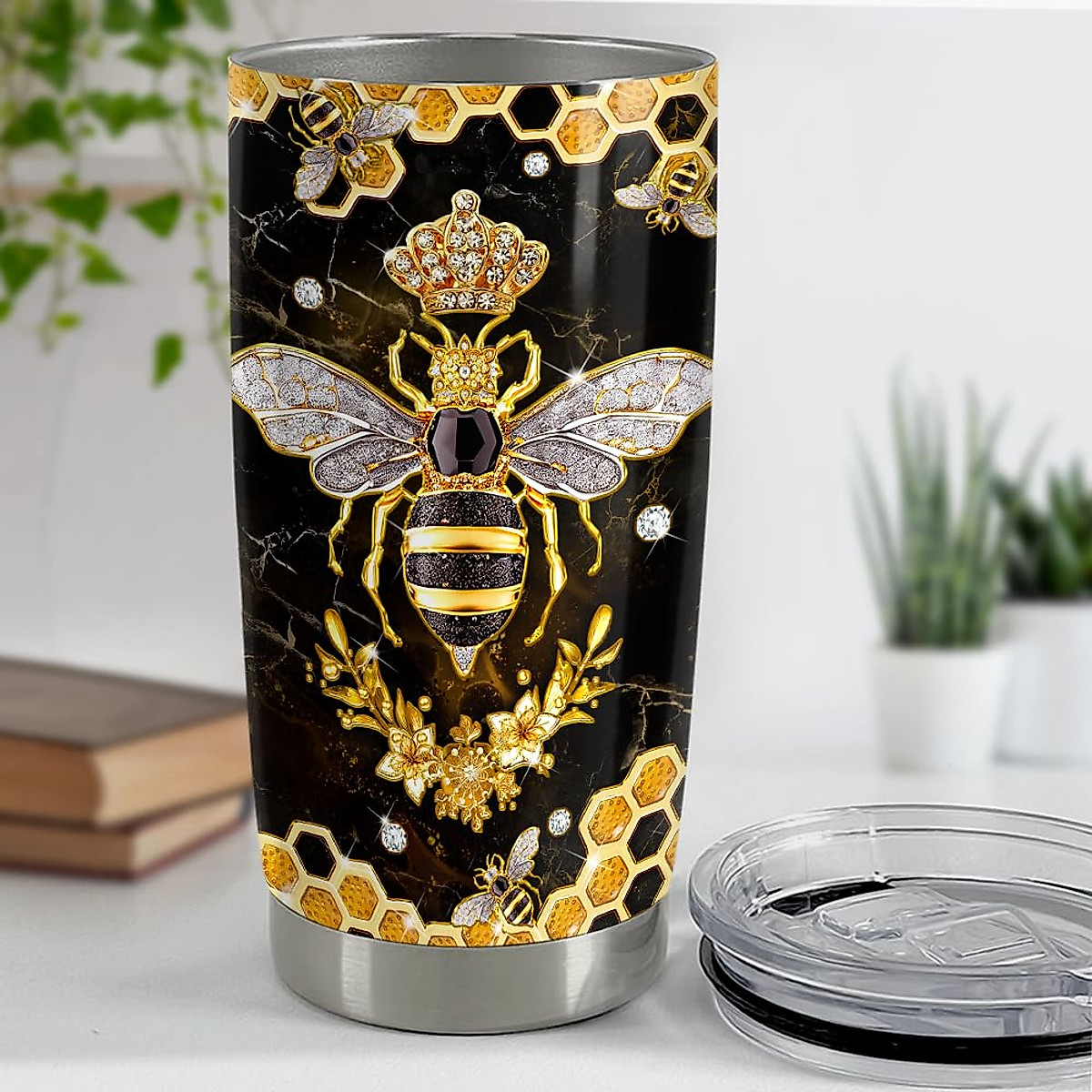 SANDJEST Bee Tumbler 20oz Stainless Steel Insulated Tumblers Coffee Travel Mug Cup Jewelry Drawings Style Bee Gifts for Women Girls Teen Gift for Birthday Christmas
