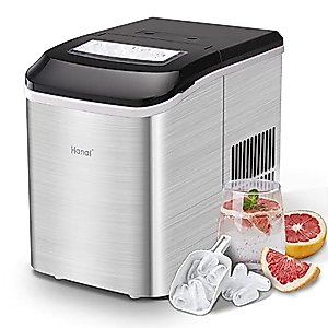 Ice Makers Countertop Portable Ice Machine Stainless Steel, 26.5lbs in 24 Hours, 9 Ice Cubes Ready in 8 Mins, Ice Scoop and Basket, L&S Bullet Sizes for Home Party Office Bar Camping