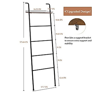 Blanket Ladder Towel Ladder, Wall Leaning Metal Blanket Ladders with Shelf for The Living Room, Black Towel Ladder Rack for Bathroom