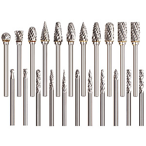 22 PCS Carbide Burr Set, AFUNTA 1/8" 1/4" Double Cut Tungsten Steel Carbide Rotary Burr Set Shank Rotary Grinder Burr Bits for Engraving, Wood Working, Polishing, Drilling