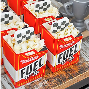 4E's Novelty 24 Race Car Popcorn Treat Boxes with 24 Checkered Flags, Black and White Racing Flag 6" x 4" (Serves 24) For Race Car Birthday Party Supplies, Monster Truck, Racing Theme Decorations