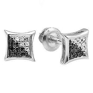 Dazzlingrock Collection 0.10 Carat (ctw) White & Black Round Diamond Micro Pave Setting Kite Shape Stud Earrings 1/10 CT, Sterling Silver