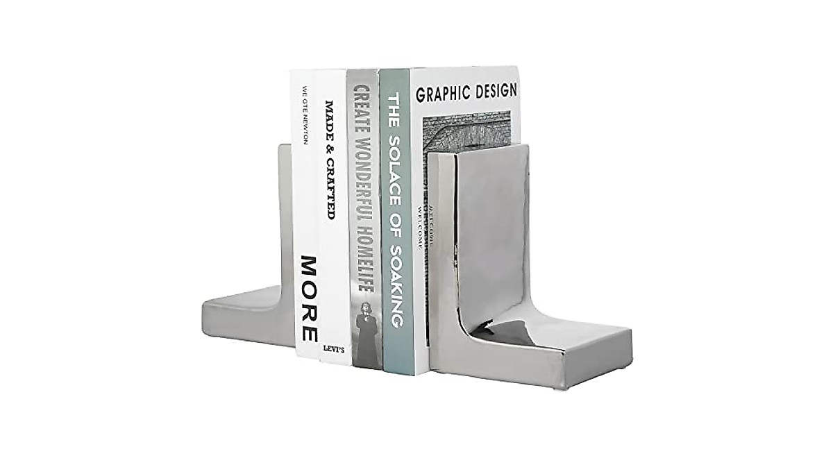 Modern Silver Ceramic Bookends – Stylish Office & Home Organizer