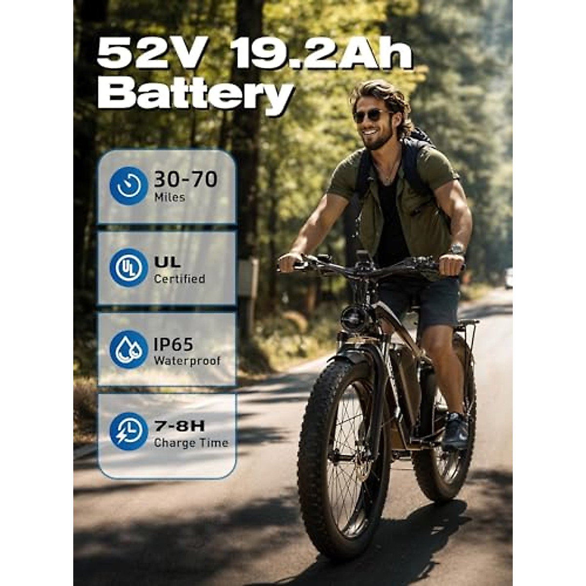 ECOCOGY Electric Bike for Adults 2000W Peak 2500W Motor Ebike with 19.2AH Battery E Bike Up to 40MPH 21 Speed Electric Bicycle, 26" All Terrain Electric Bike Fat Tire with Front Fork Suspension(White)