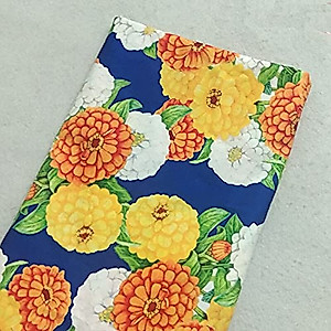 PUMCRAFT Sewing Fabric 100% Cotton Fabric Yellow Orange White Chrysanthemum Flower Printed Sewing Cloth Dress Clothing Textile Tissue - 50cm - 105cm Fabric Patchwork Craft