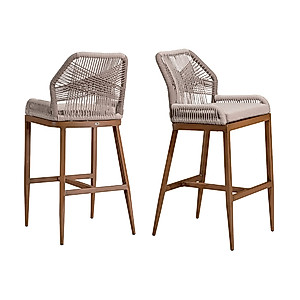 PURPLE LEAF Outdoor Counter Height Bar Stools Chair Set of 2 Modern Patio Metal Stools with Backrest and Arm, Cushions Included