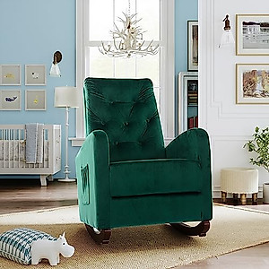 Lonfencr Modern Rocking Chair Nursery and Indoor, Rocking Chairs with High Back, Comfortable Rocker Chair Fabric Upholstered Seat, Rocker Chairs for Baby Room, Bedroom, Living Room,Green
