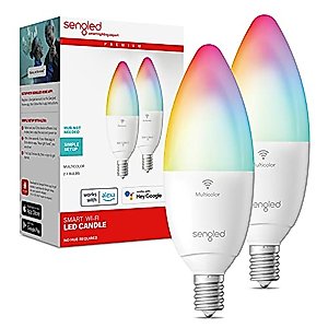 Sengled Smart Light Bulbs, LED Candelabra Bulbs E12 Base, Smart Bulbs That Work with Alexa Google, Dimmable, 5W (40W Equivalent) 450LM, No Hub Required, Only 2.4GHz WiFi Support, 2 Pack