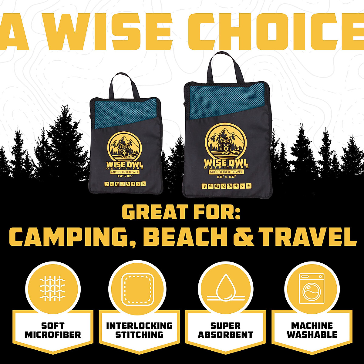Wise Owl Outfitters Camping Towel Ultra Soft Compact Quick Dry Microfiber - Great for Fitness, Hiking, Yoga, Travel, Sports, Backpacking & The Gym - Free Bonus Hand Towel 24x48 MB