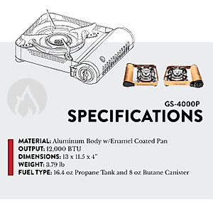 Gas ONE GS-4000P - Camp Stove - Premium Propane or Butane Stove with Convenient Carrying Case - Patent Pending - Great for Camp Stove and Portable Butane Stove for All Cooking Application
