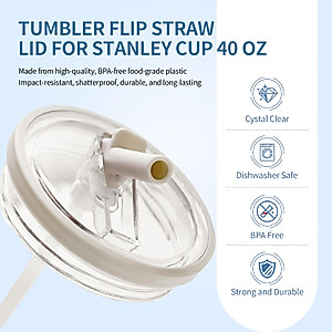 2 Pack 40 oz Tumbler Flip Straw Lid Replacement – Spill Proof & Splash Resistant Cover for Stanley Quencher – Reusable Lid for Stanley 40 oz Cup (Black + Hot Pink)