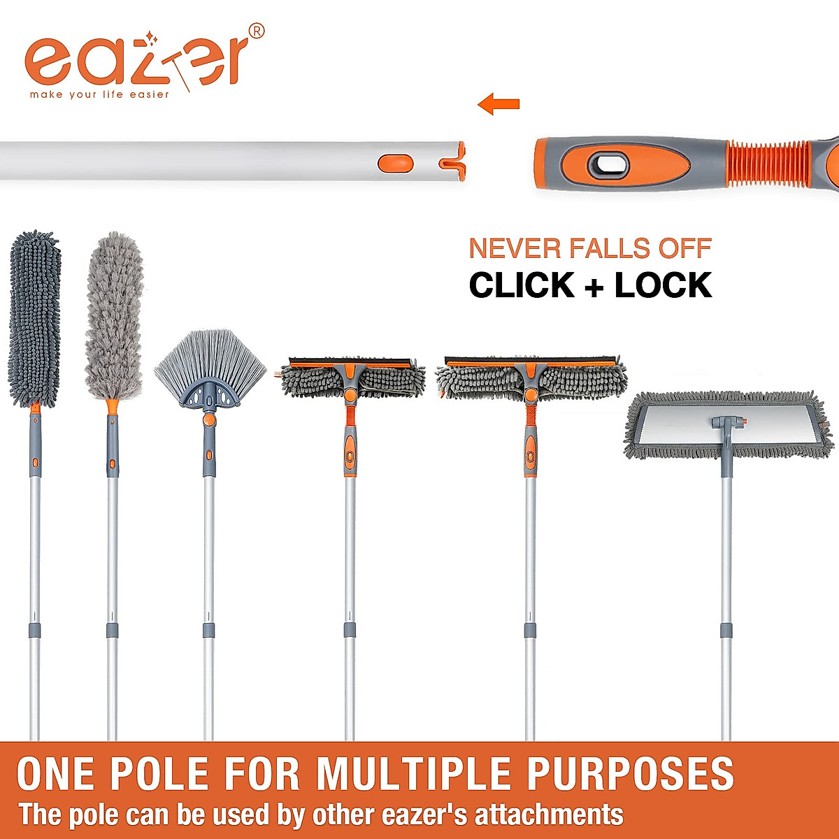 eazer Dusting Attachments 3-Piece kit for eazer Extension Pole or by Hand, Including Microfiber Feather Duster, Chenille Cleaning Duster, Triangle Duster, for Dust Cleaning (Pole Sold Separately)