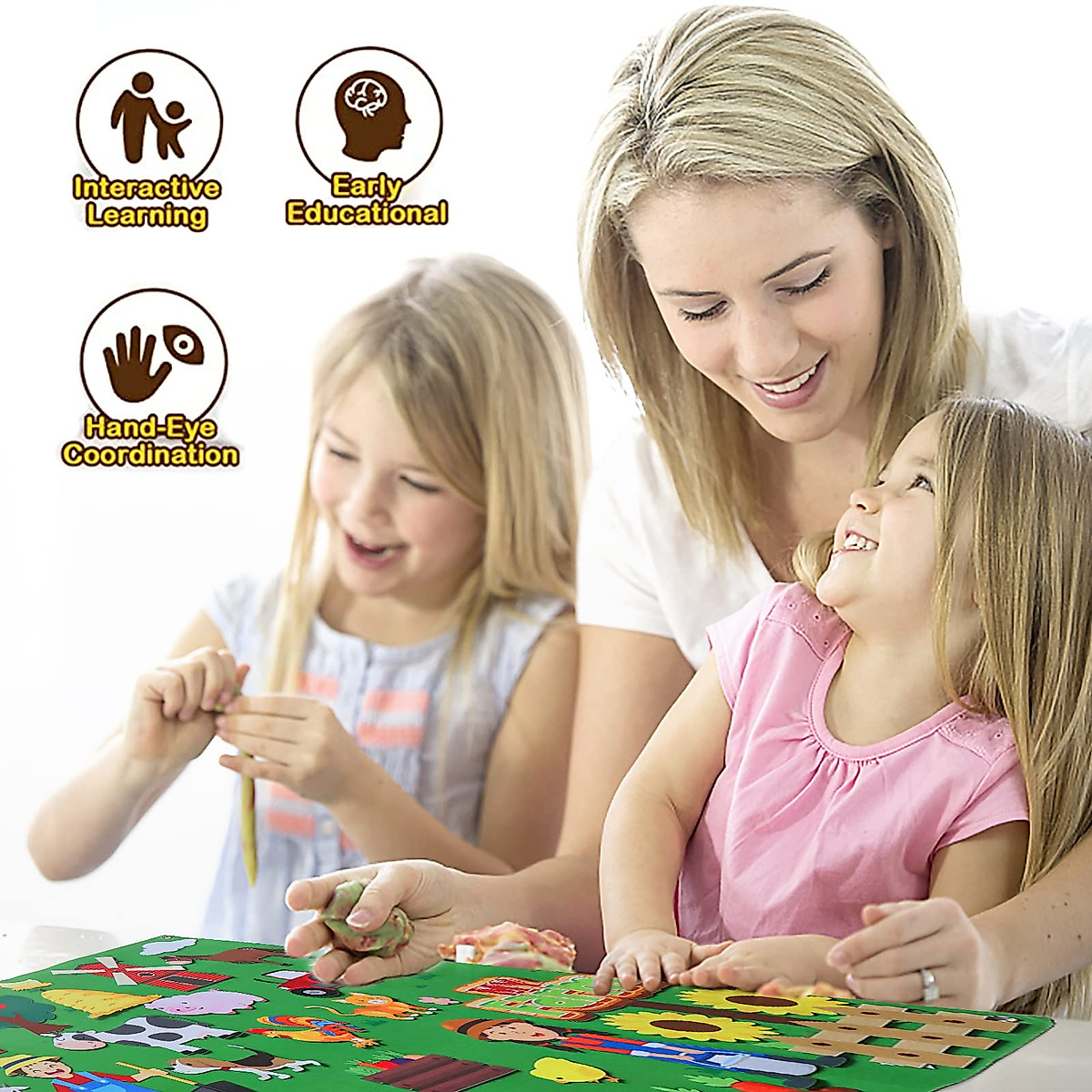 HomeMall 40Pcs Farm Animals Felt Story Board Set, 3.5 Ft Toddlers Preschool Farmhouse Themed Early Learning Storytelling Flannel Board - Barnyard Domestic Livestock Interactive Play Kit for Boys Girls