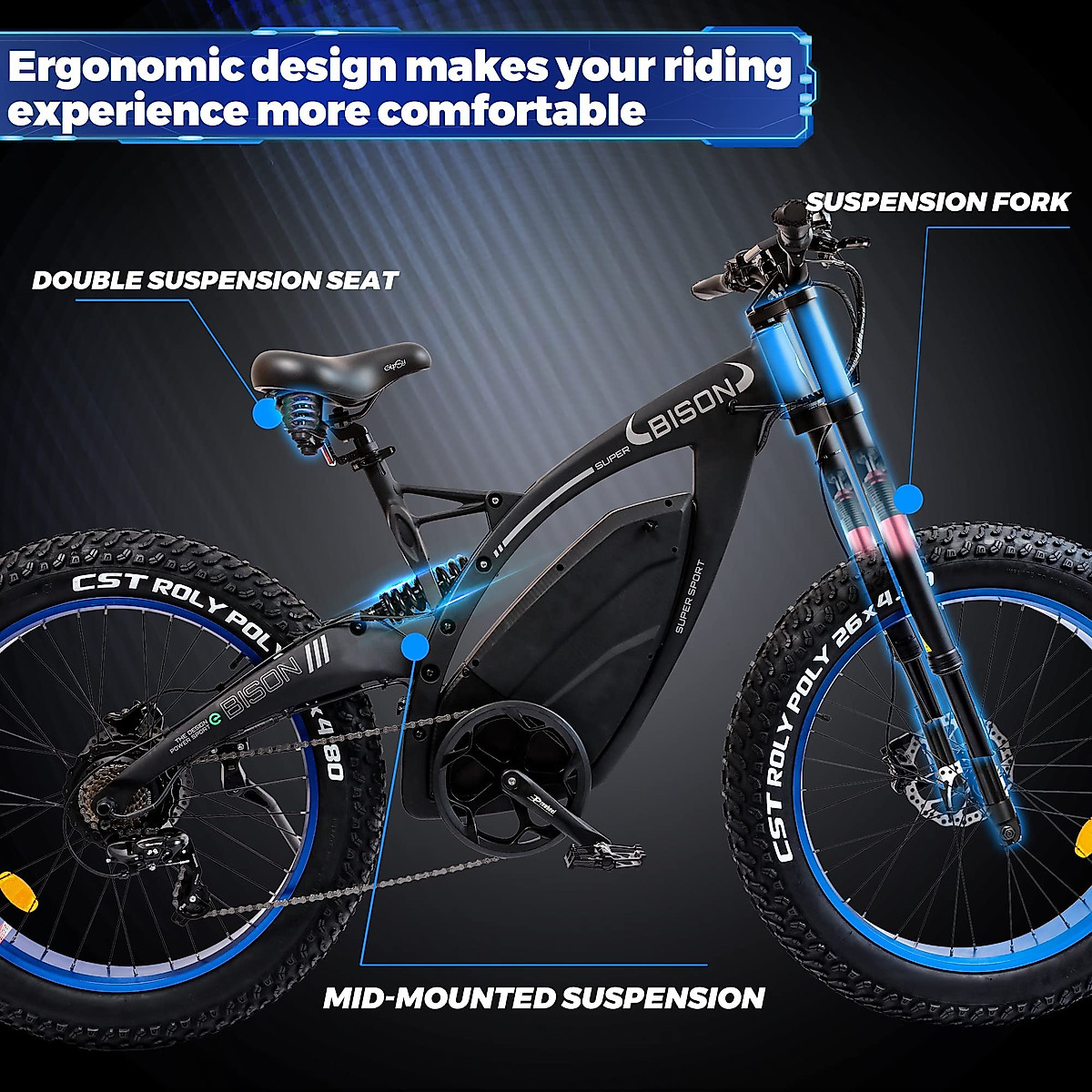 ECOTRIC Electric Bike for Adults Powerful 1000W Motor Fat Tire 18AH/48V Large Removable Battery 26" x 4.8" Electric Bicycle Beach Snow E Bike with Suspension Fork