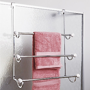 iDesign York Metal Over the Shower Door Towel Rack, Hooks for Master, Guest, Kids' Bathroom, 4.75" x 17.75" x 22.5", Chrome