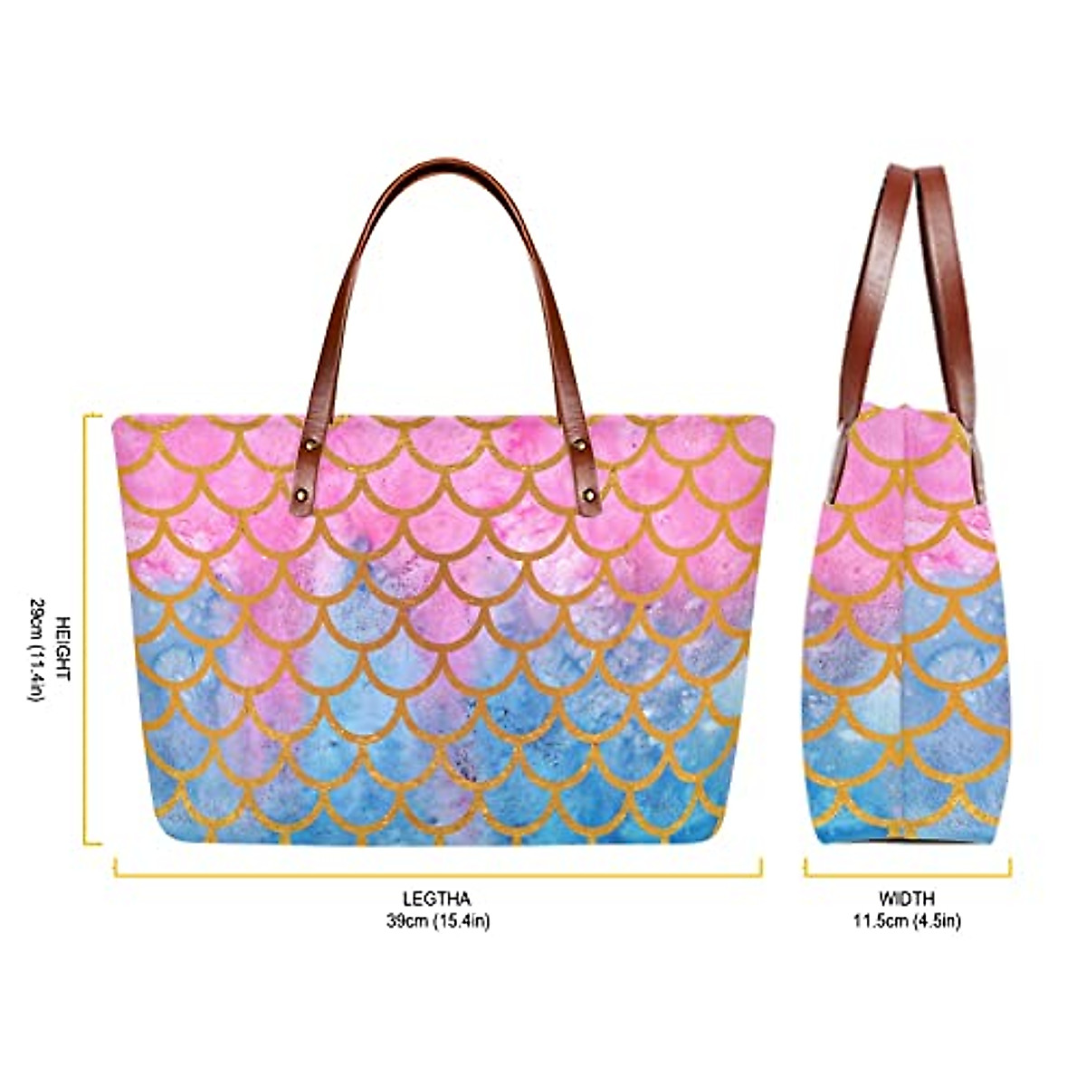 BYCHECAR Handbags Set for Women Tote Bag Colorful Fish Scales Pattern Top Handle Satchel Bags Shoulder Purse Wallets Wristlet Strap Wallet