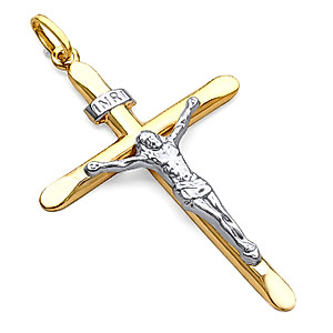 14k REAL Two Tone Gold Religious Crucifix Jesus Cross Charm Pendant