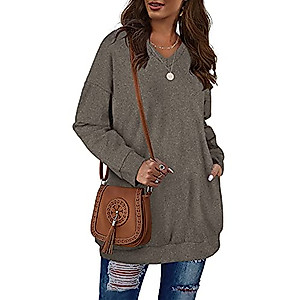 Sweatshirts for Women Long Sleeve V Neck Loose Tops Grey Coffee M