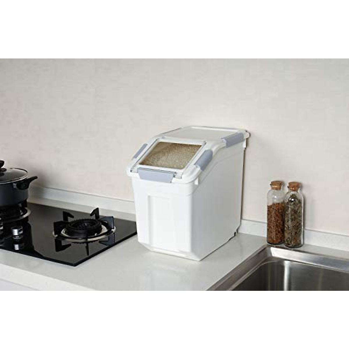 Rice Storage Container with Wheels Seal Locking Lid PP((507.27oz / 3.96gal / 80cup / 15L),Pack-2)