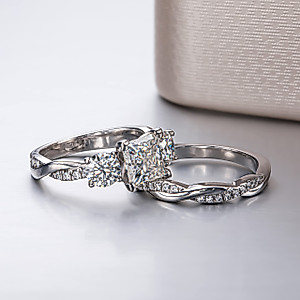 CannyCat 3-Stone Princess Cut Moissanite Wedding Ring Sets for Women Infinity 3.25 carat(ctw) Radiant Moissanite Rings Bridal Set D color Moissanite Diamond Anniversary Engagement Ring Set (size-7)