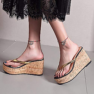 justHIGH Flip Flops for Women Black Platform Wedge Bling Sandals Casual Platforms Wedges Sandals