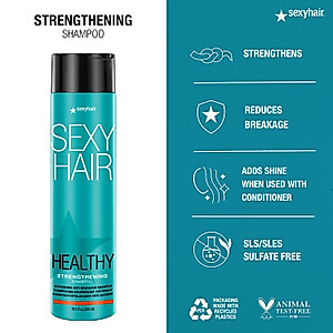 SexyHair Healthy Strengthening Anti-Breakage Shampoo, 10.1 Oz | Helps Provide Stength and Flexibility to Damaged Hair | SLS and SLES Sulfate Free