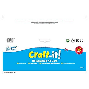 Baker Ross Holographic Card Pack - Pack of 20, Metallic Card, Craft Supplies for Kids, Ideal for Craft Activities and Decoration Making (FE813)