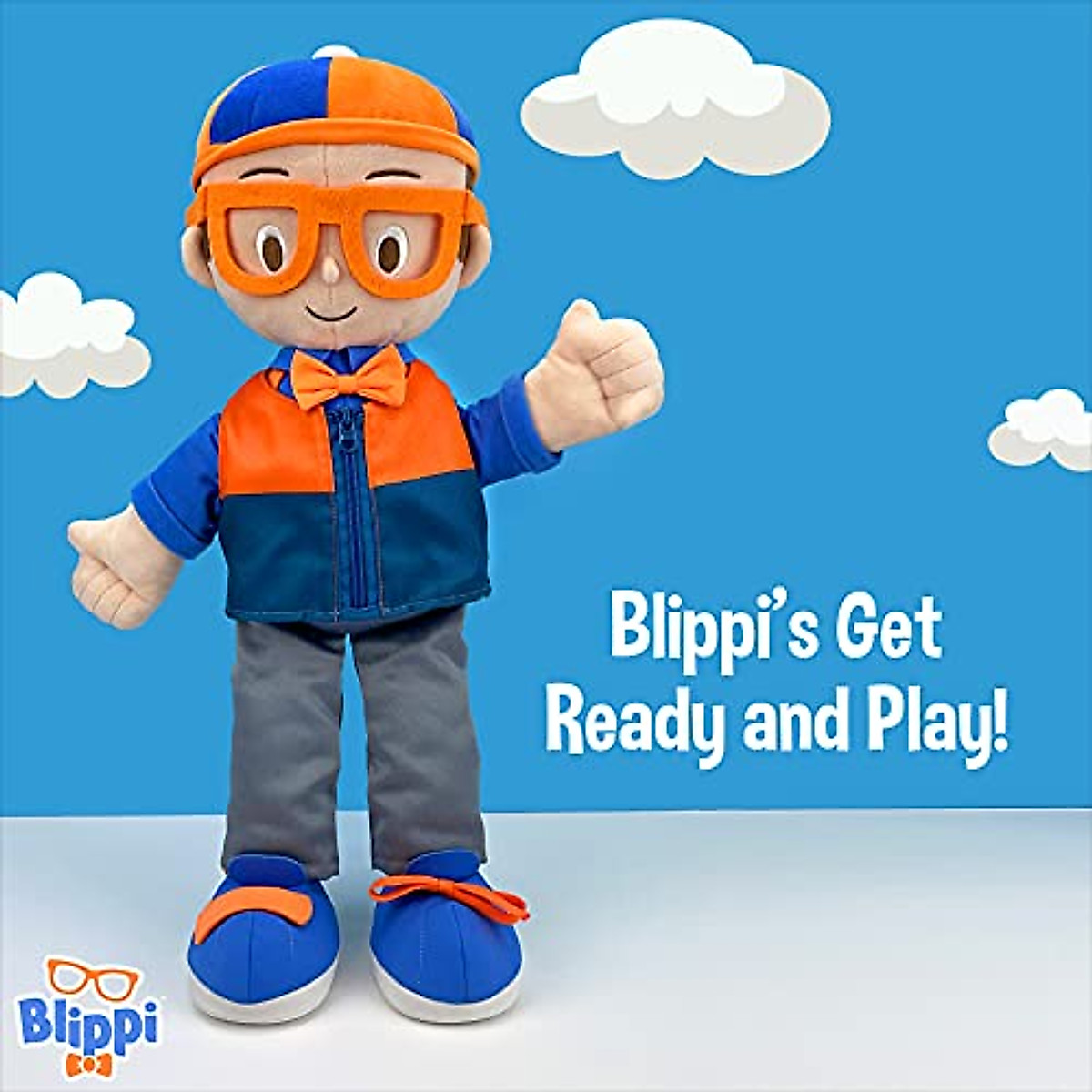 Blippi Get Ready and Play Plush - 20-inch Dress Up Plush with Sounds, Teaches Children to Tie Shoes, Button Shirts, Snap Suspenders, Zip Vest-Jacket, Roll Sleeves and Socks and More - Amazon Exclusive