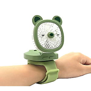 Shelbybox Personal Fan with Wrist Strap - Battery Operated, USB Rechargeable Fan Portable, LED Lights, 3 Adjustable Speed - Portable Fans for Kids Children Boys Girls Indoor Outdoor (Green)