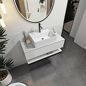 Sinber BVS2417A-OK 24" x 17" x 6.3" White Rectangular Ceramic Countertop Bathroom Vanity Vessel Sink